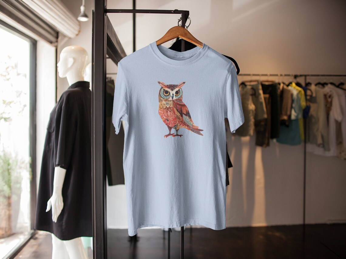 BOHO Owl Shirt, Vintage, Retro, Lightweight T-shirt, Owl Art, Ai ...