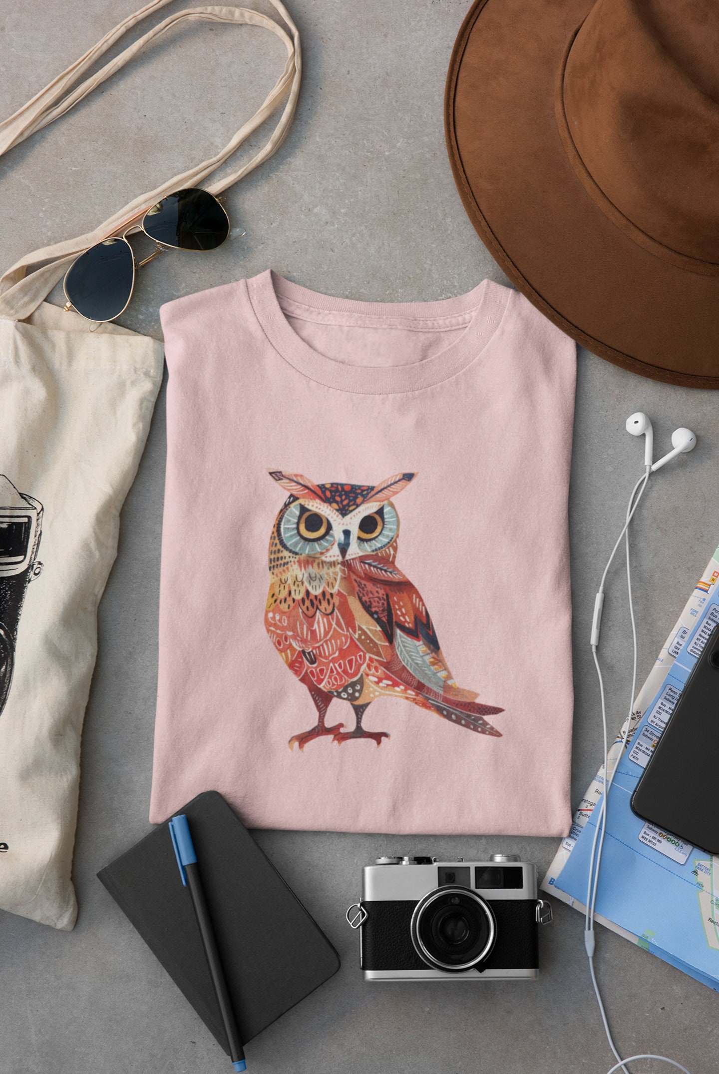 BOHO Owl Shirt, Vintage, Retro, Lightweight T-shirt, Owl Art, Ai ...