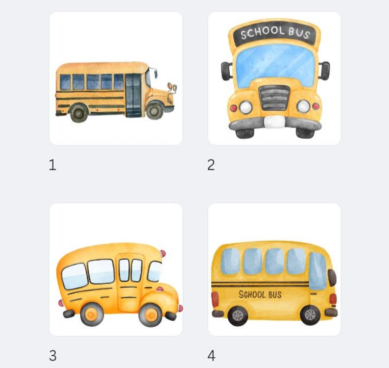 Watercolor School Bus Clipart: Back to School PNG Designs (30 Images ...