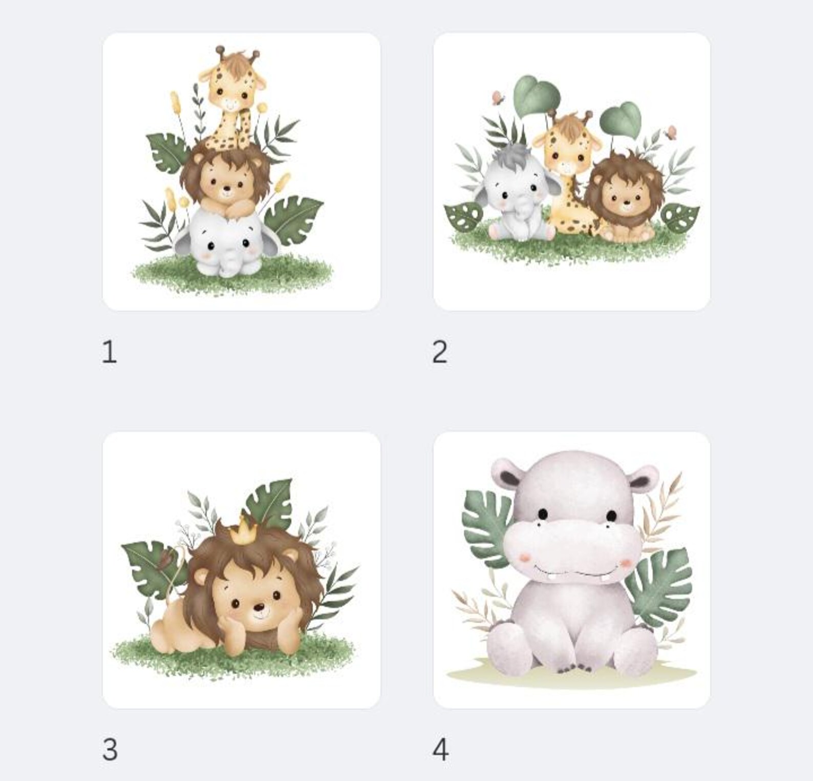 Watercolor Safari Animals Clipart: Jungle Baby Shower PNG (digital ...
