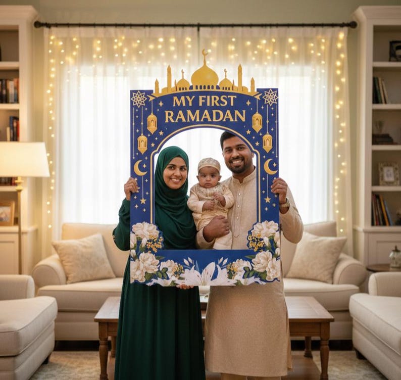 My First Ramadan Photo Booth Frame | Islamic Arch, Gold and Blue (PNG ...