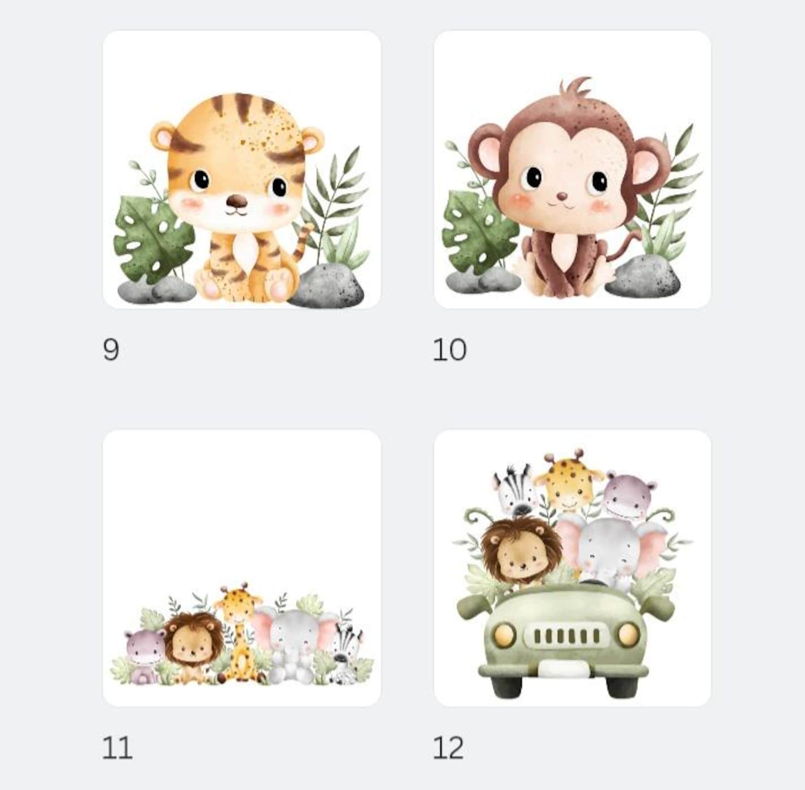 Watercolor Safari Animals Clipart: Jungle Baby Shower PNG (digital ...
