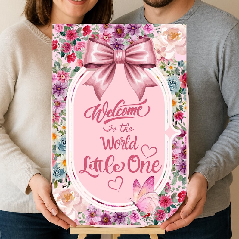 Floral Welcome Baby Sign: Custom Butterfly & Bow Decor - Etsy