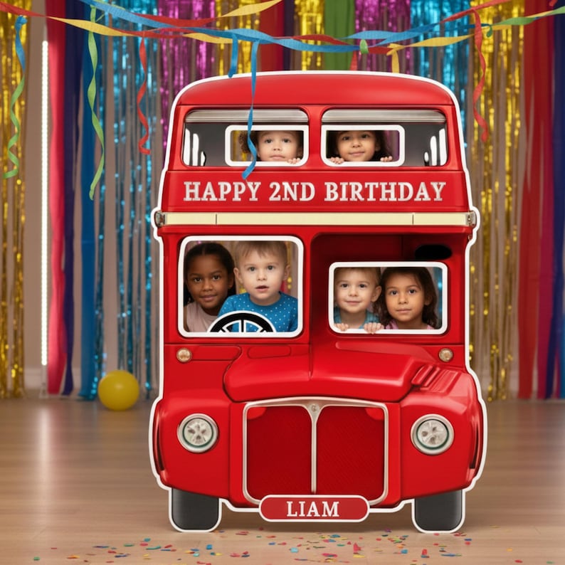 Personalized Double Decker Bus Birthday Photo Booth Prop (digital ...