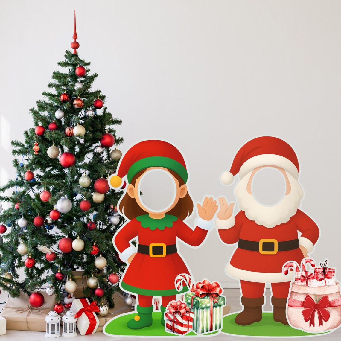 Santa & Elf Christmas Photo Booth Props: 4ft Standee Cutouts (PNG/PDF ...