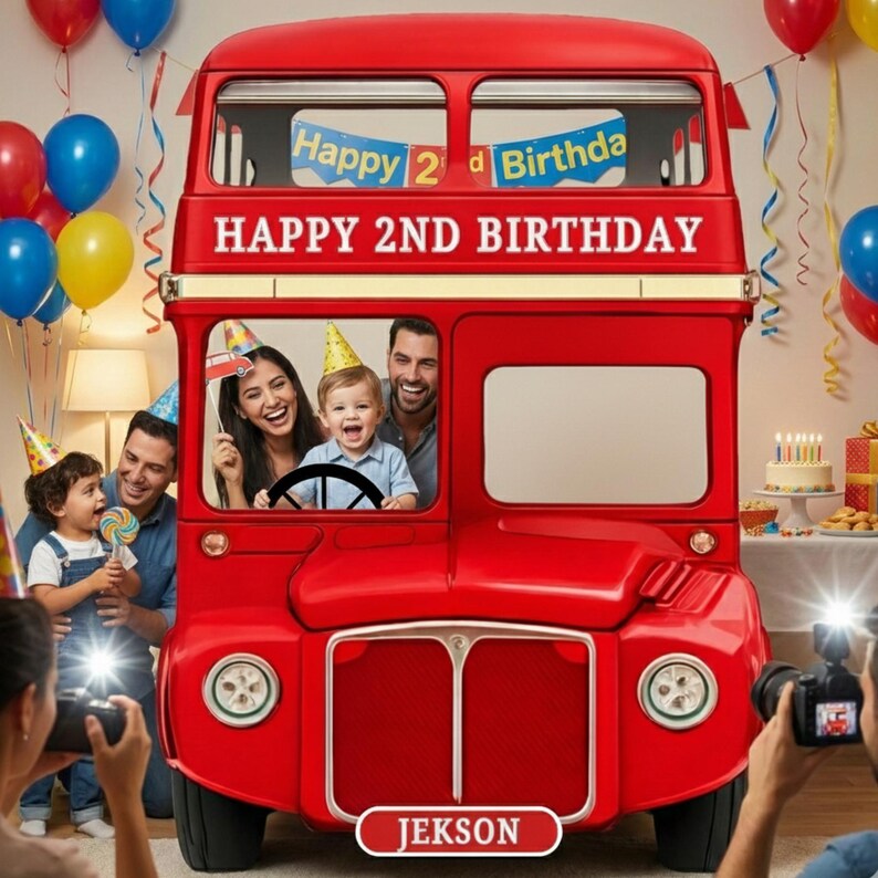 Personalized Double Decker Bus Birthday Photo Booth Prop (digital ...