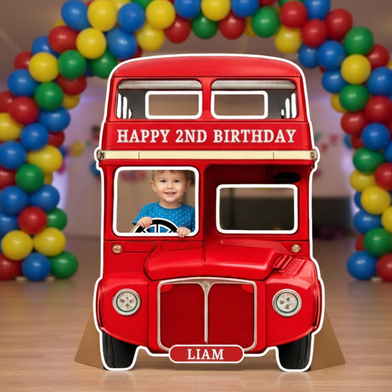 Personalized Double Decker Bus Birthday Photo Booth Prop (digital ...