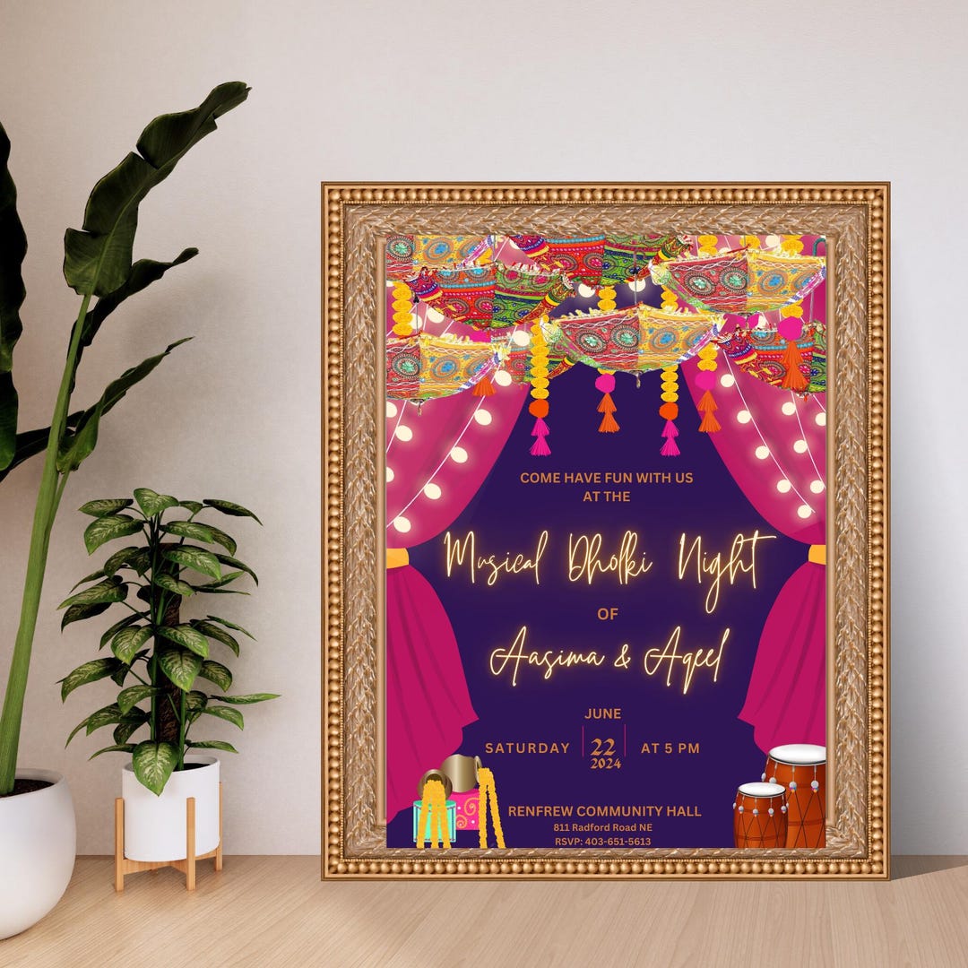 Musical Dholki Night Invitation Canva Template | Editable Mehndi Invite ...