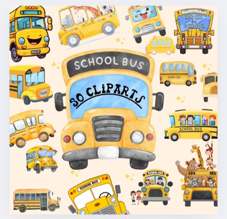 Watercolor School Bus Clipart: Back to School PNG Designs (30 Images ...