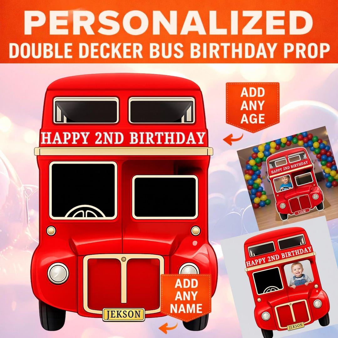 Personalized Double Decker Bus Birthday Photo Booth Prop (digital ...