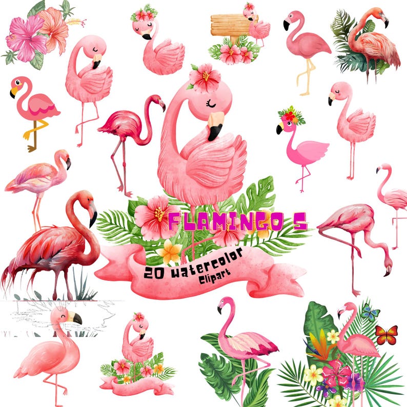 Flamingo Png Clipart, 20 Pink Tropical Flamingo Clipart, Tropical ...