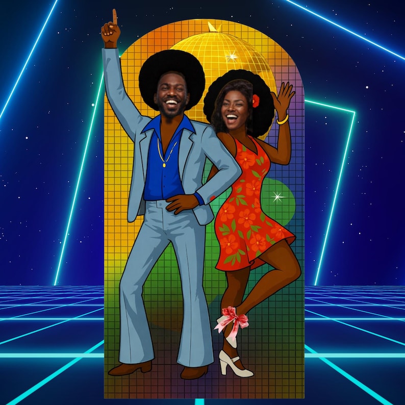Retro 70s Disco Couple Photo Booth Standee | Dark Skin Tone (5ft ...