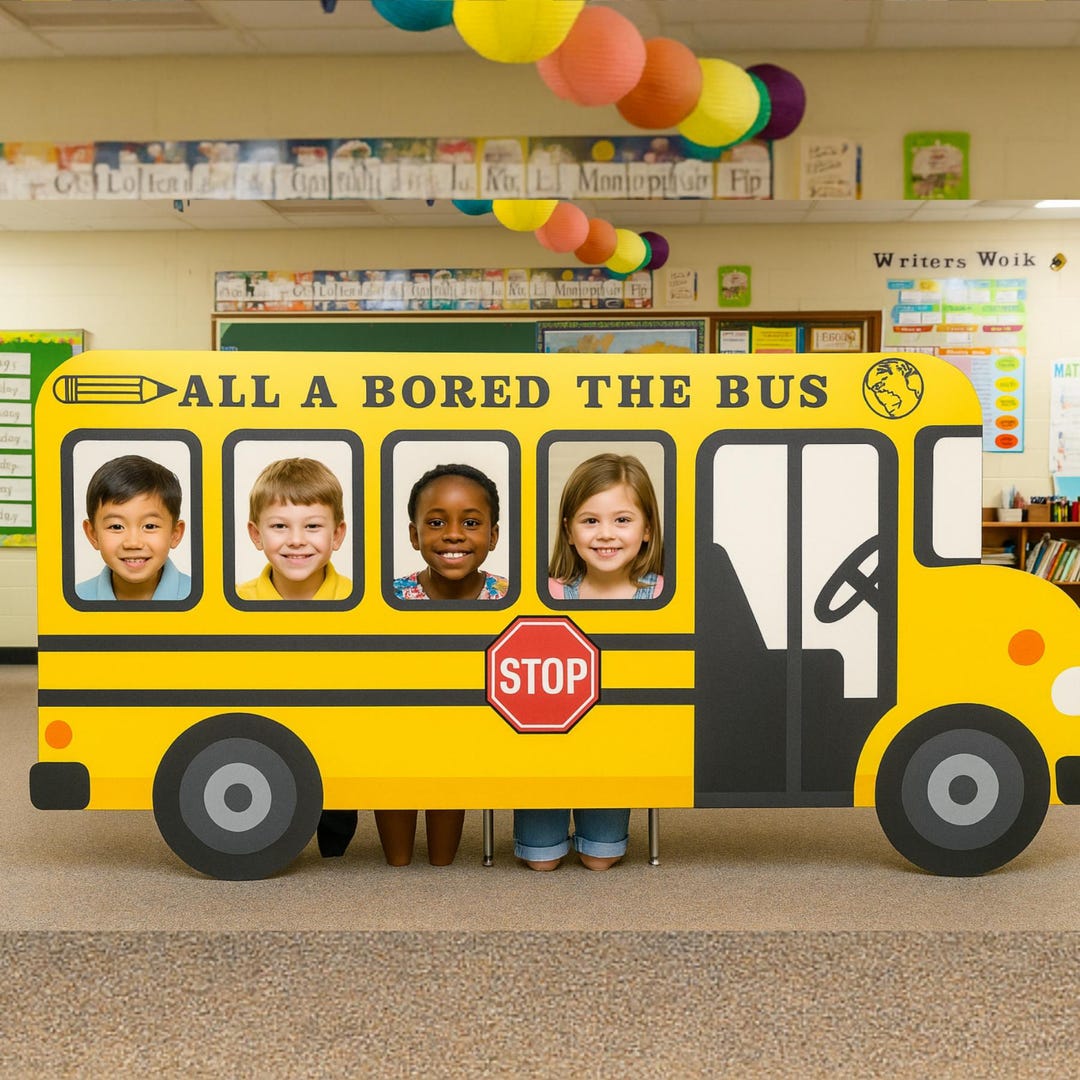 School Bus Photo Booth Backdrop: First Day of School Party (digital ...