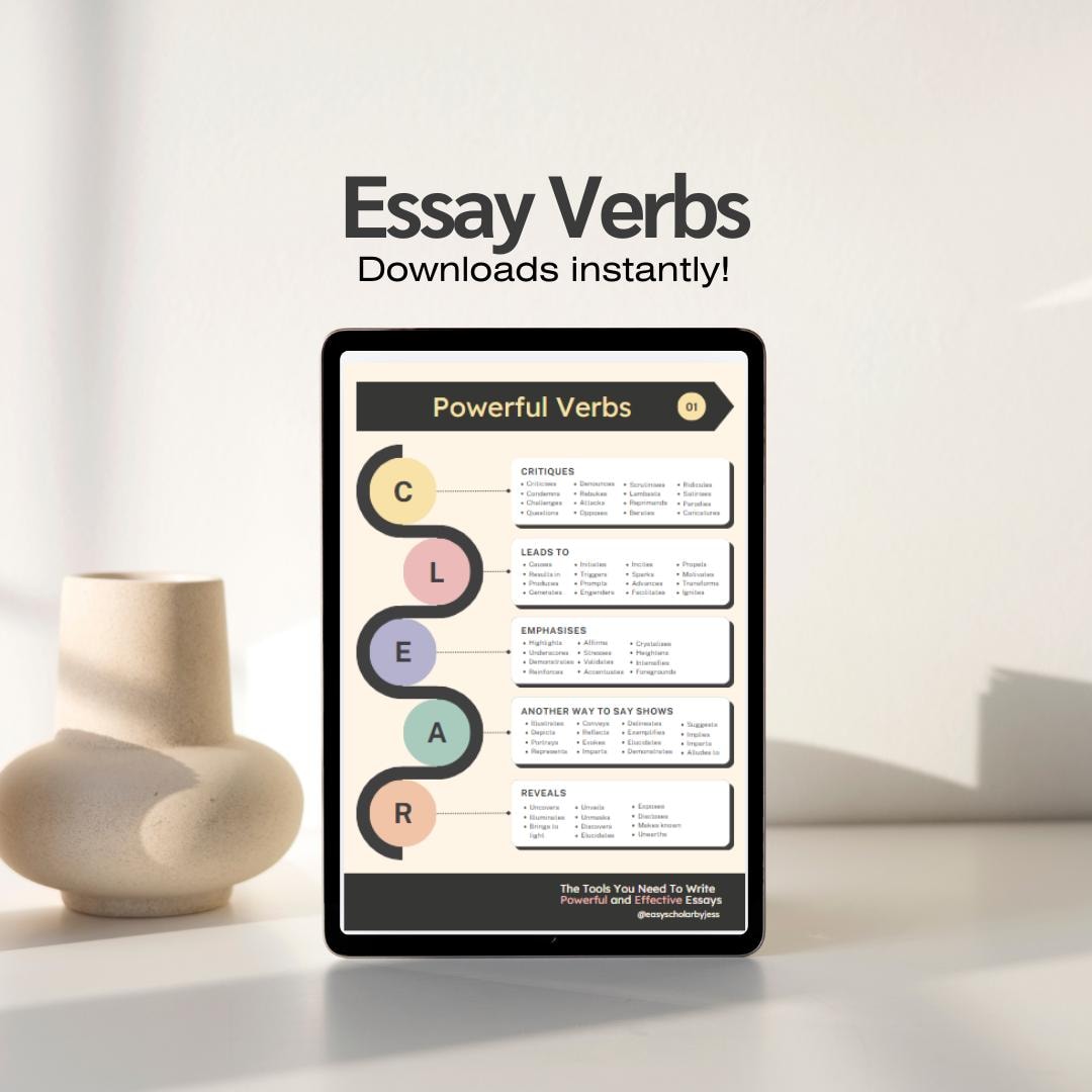 Powerful Verbs: Educational Poster for Essay Writing - Etsy