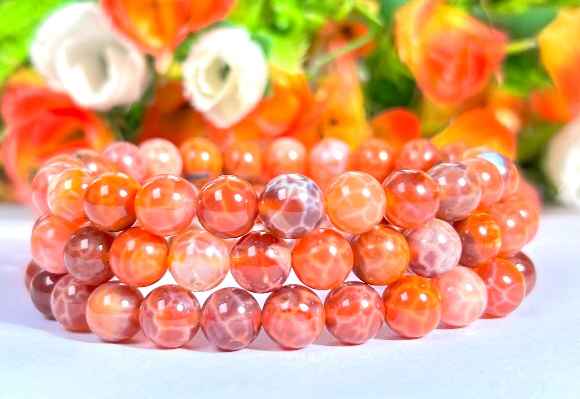 AAAAA Red Fire Agate Bracelet: Unisex Stretch Gemstone, 8MM - Etsy