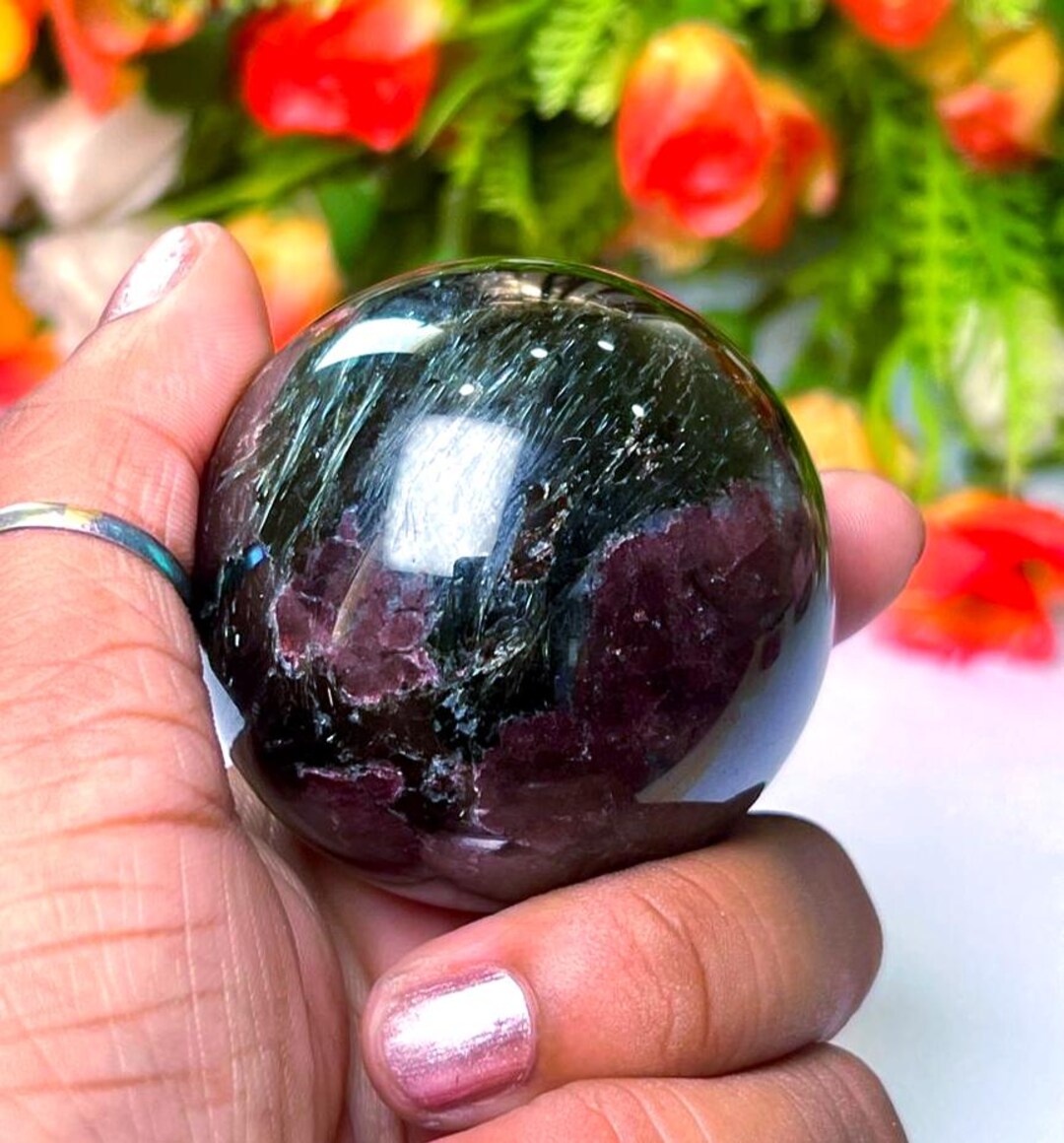 Arfvedsonite Garnet Sphere: 50MM Crystal Ball for Manifestation - Etsy