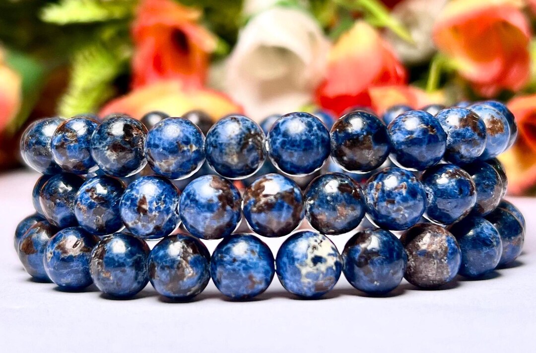 Blue Cobalt Spinal Stone Bracelet L Stretchable Bracelet L Unisex ...