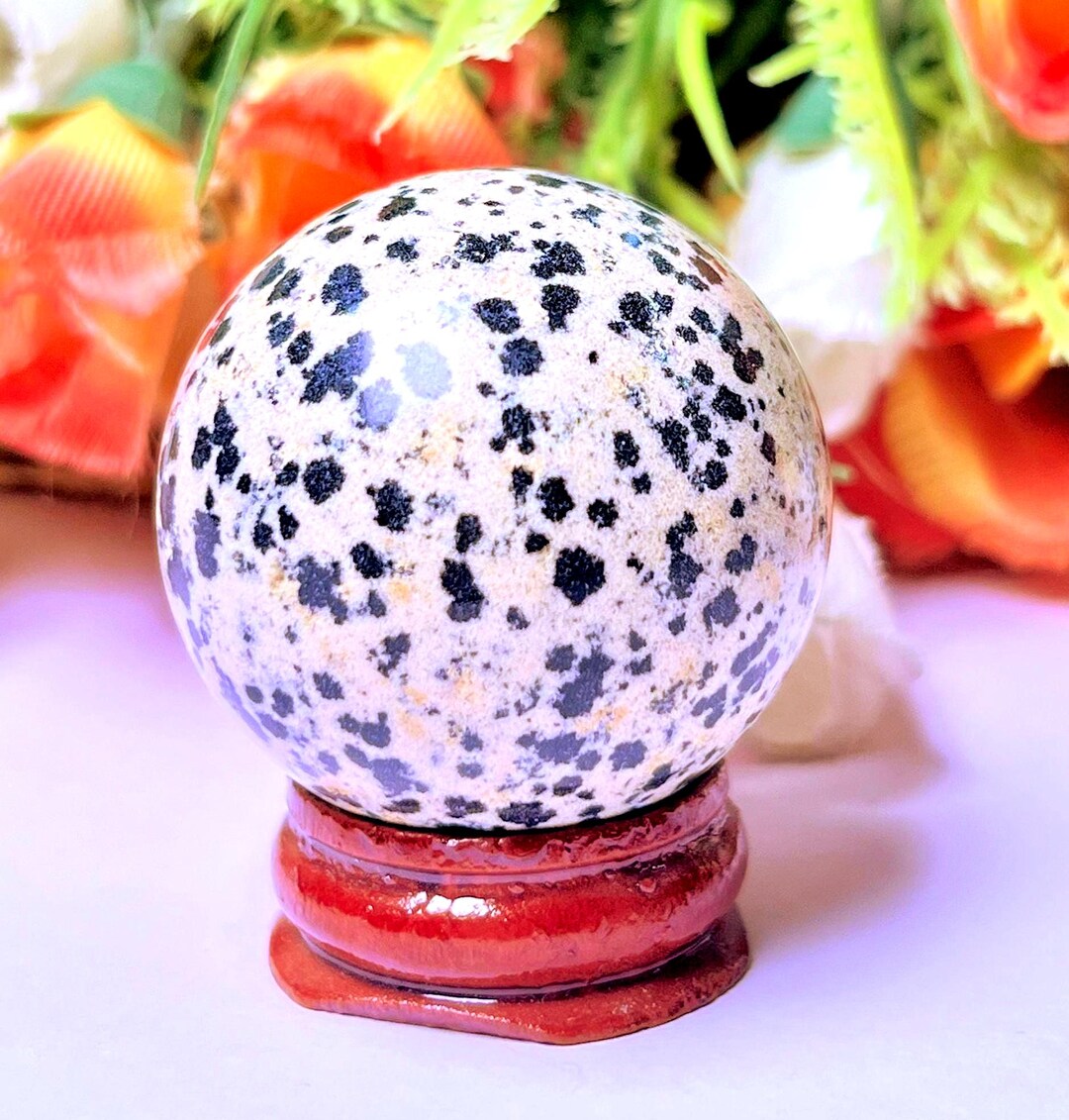Dalmatian Jasper Sphere (40 MM) - Crystal Ball With Wooden Stand - Etsy