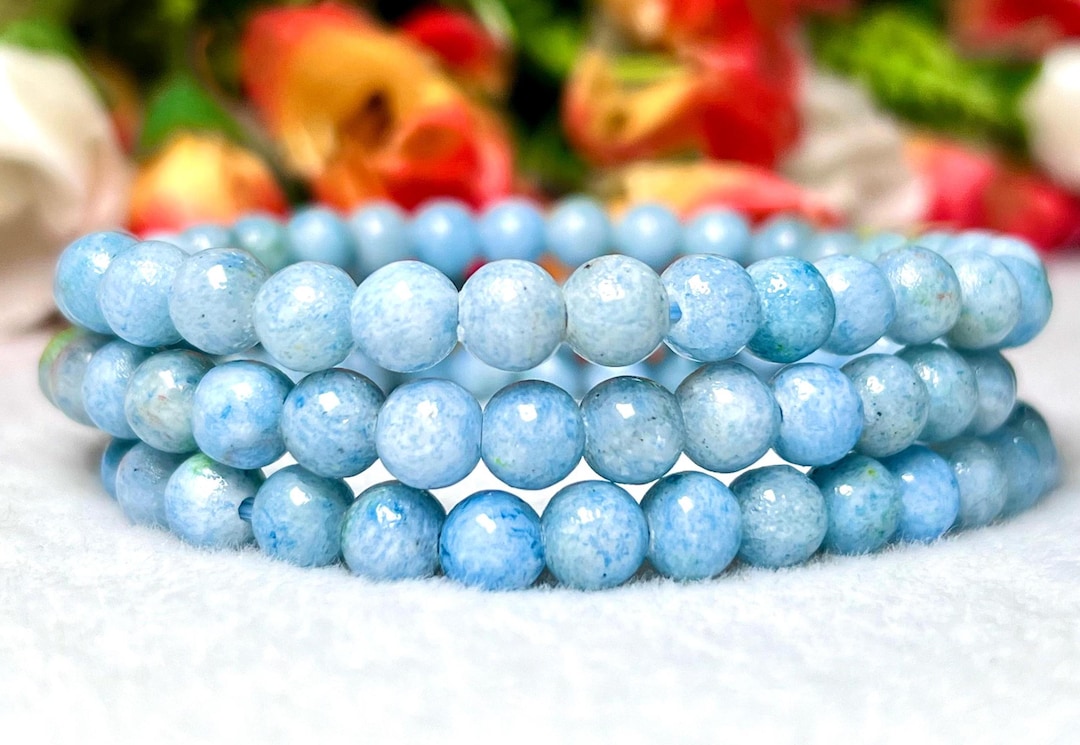 Blue Celestite Stone Bracelet L Stretchable Bracelet L Unisex Bracelet ...