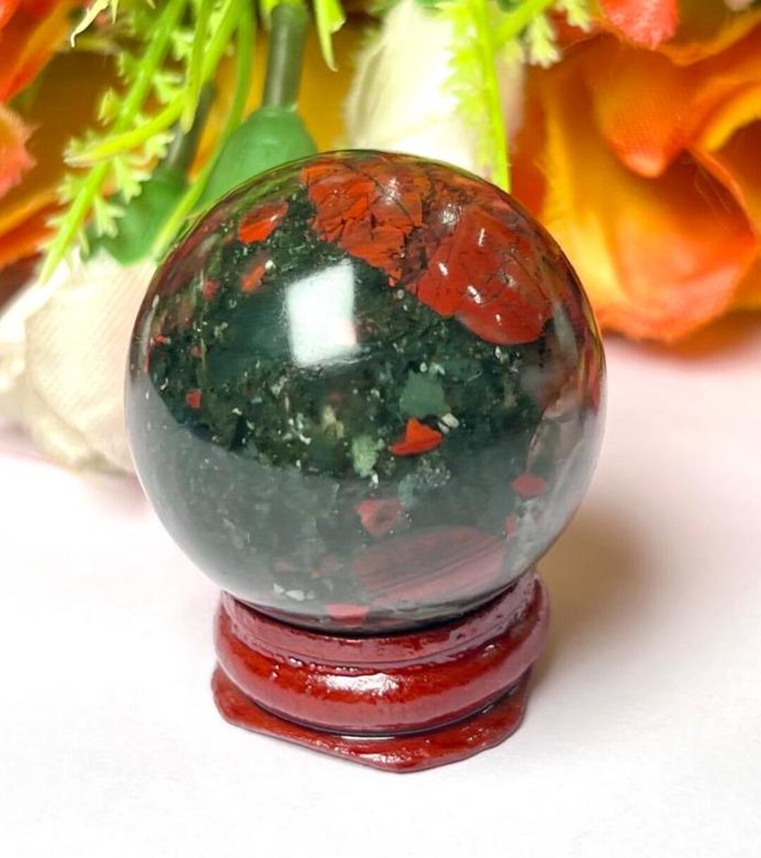African Bloodstone Sphere: 40mm Crystal Ball, Meditation Stone With ...