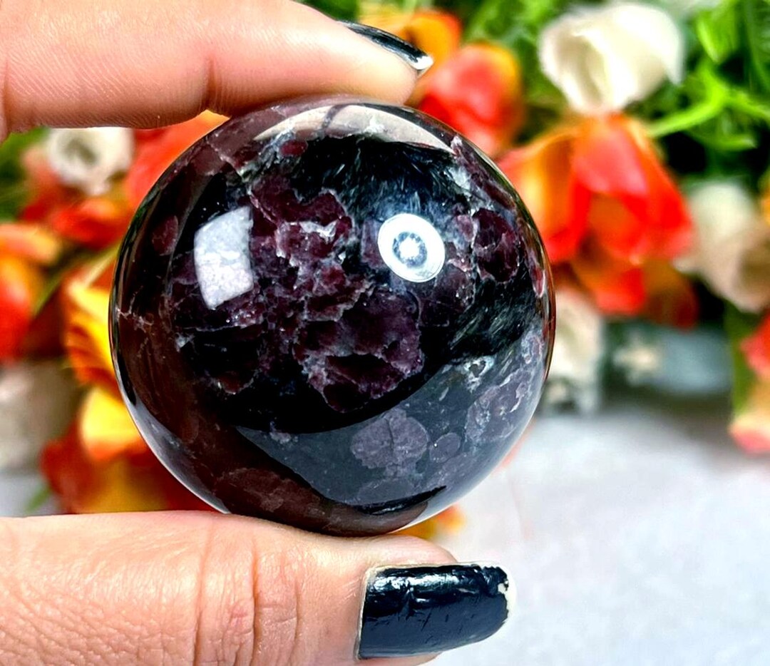 168 Gm Arfvedsonite Stone With Garnet Stone Manifestation Sphere Ball ...