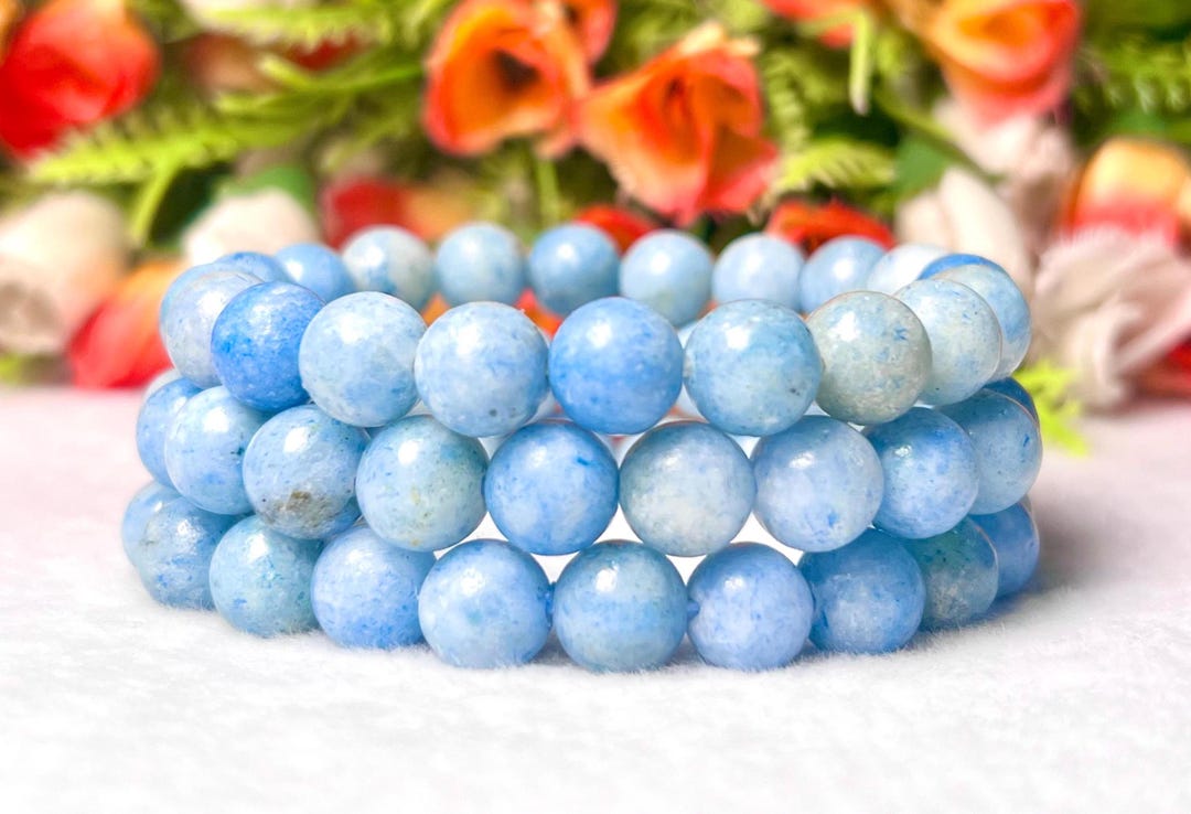 Blue Celestite Stone Bracelet L Stretchable Bracelet L Unisex Bracelet ...