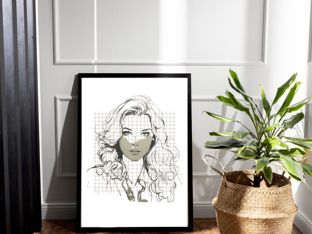 Female Face Pencil Art Drawing, Line Art Prints, PRINTABLE Neutral ...