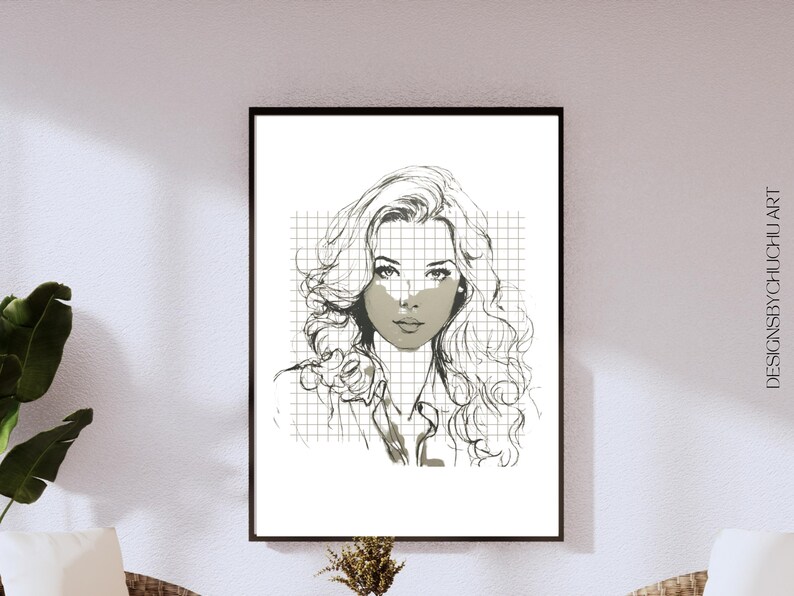 Female Face Pencil Art Drawing, Line Art Prints, PRINTABLE Neutral ...