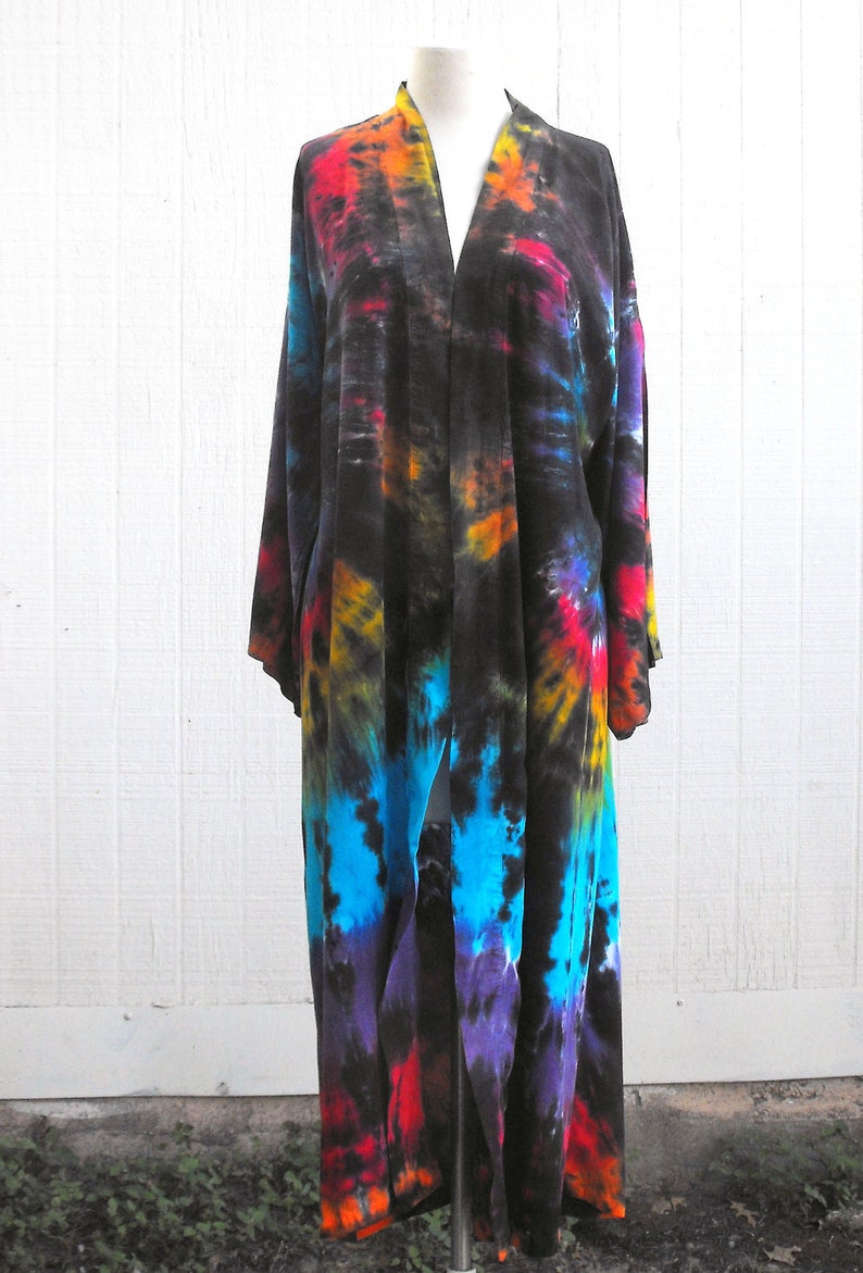 Tie Dye Rayon Robe in Black Rainbow Swirl | Etsy