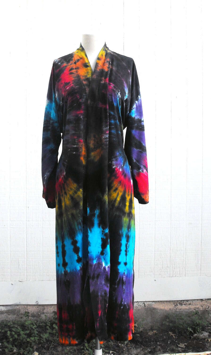 Tie Dye Rayon Robe in Black Rainbow Swirl - Etsy