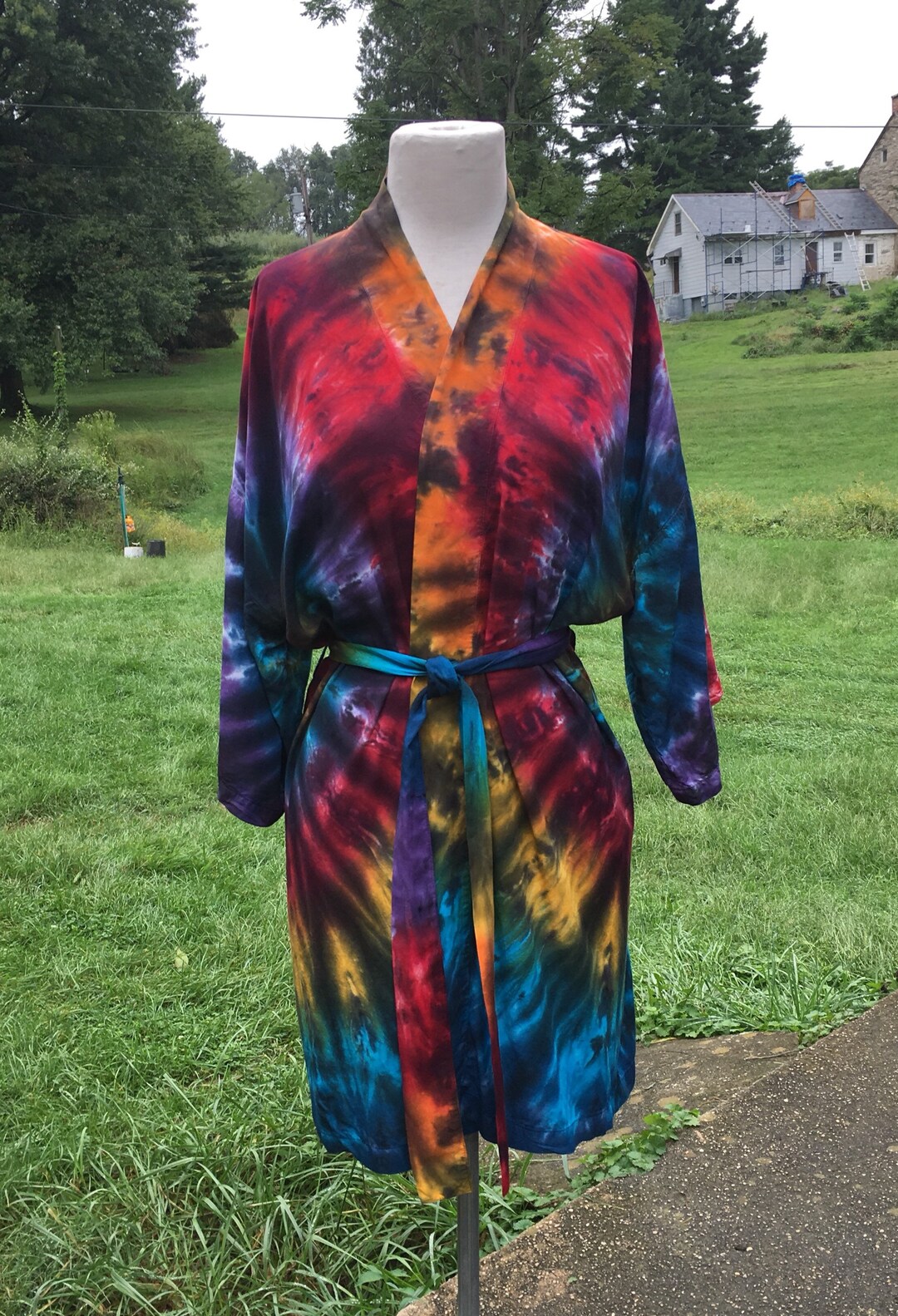 Short Robe Tie Dyed in Black Rainbow - Etsy