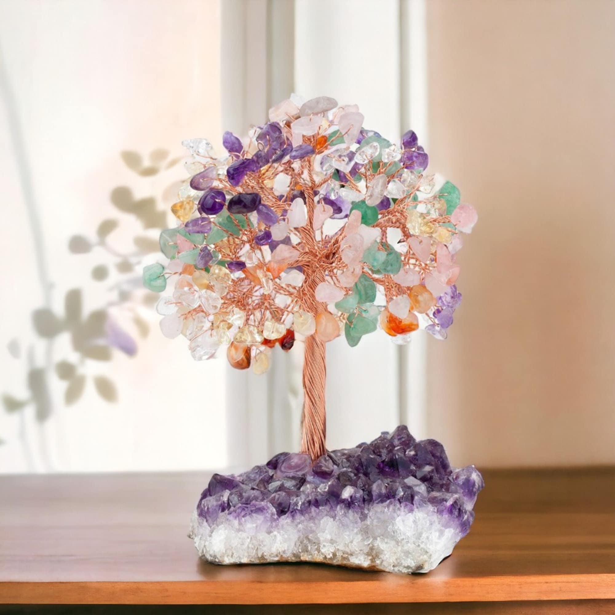 Crystal Quartz Tree of Life Amethyst Base Handmade Gemstone Bonsai Tree ...