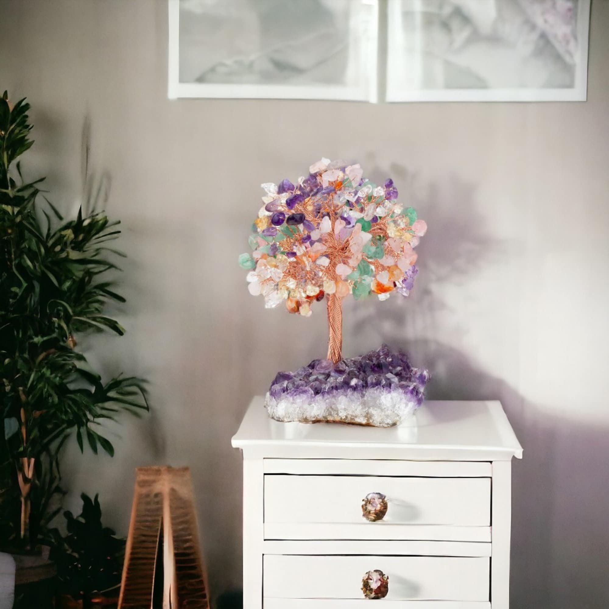 Crystal Quartz Tree of Life Amethyst Base Handmade Gemstone Bonsai Tree ...