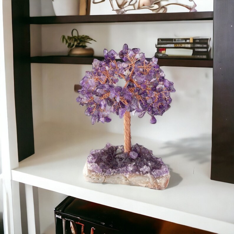 Amethyst Crystal Quartz Tree of Life Amethyst Base Handmade Gemstone Bonsai Tree Gravel Crystals ...