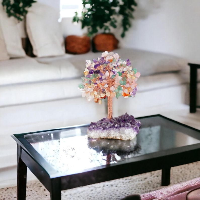 Crystal Quartz Tree of Life Amethyst Base Handmade Gemstone Bonsai Tree ...