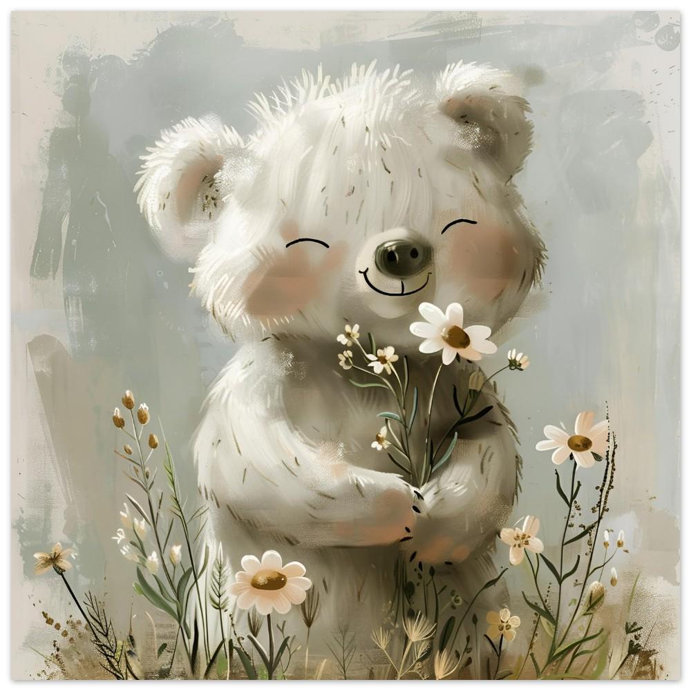 Happy Bear Holding Flowers Children's Art Foam Print Square - Etsy