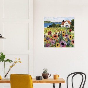 Naivist Painting of a Beautiful White House With Garden and Sea View ...