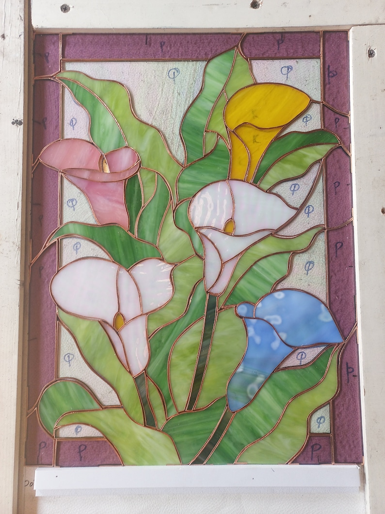 Calla Lily Flower Stained Glass Panel Suncatchers Custom Stained Glass ...