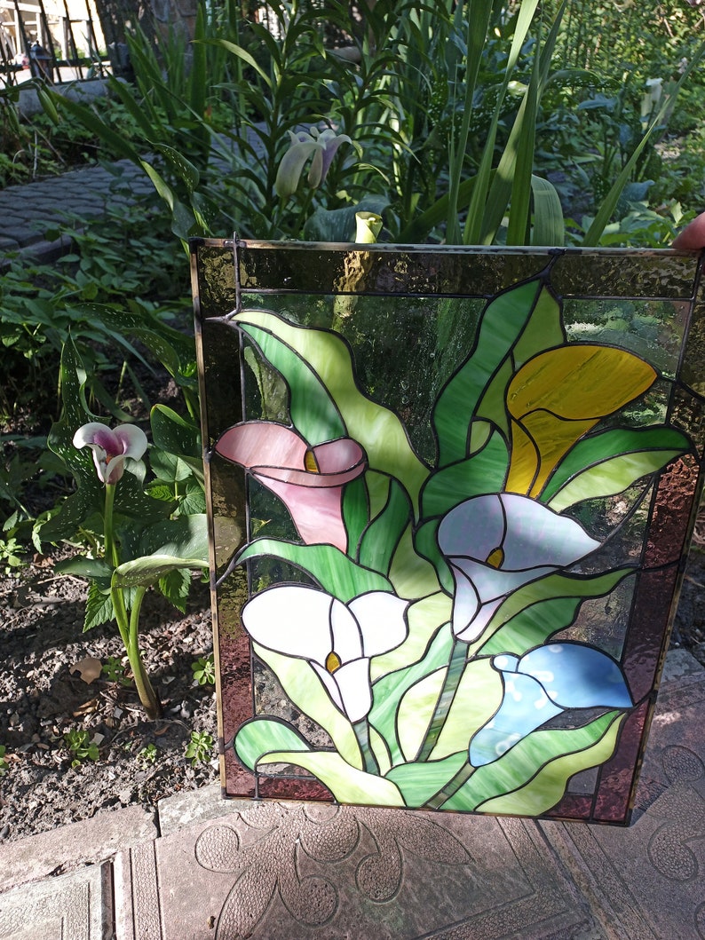 Calla Lily Flower Stained Glass Panel Suncatchers Custom Stained Glass ...