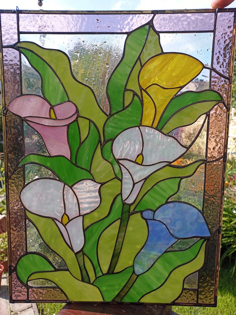 Calla Lily Flower Stained Glass Panel Suncatchers Custom Stained Glass ...