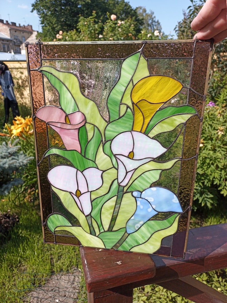 Calla Lily Flower Stained Glass Panel Suncatchers Custom Stained Glass ...