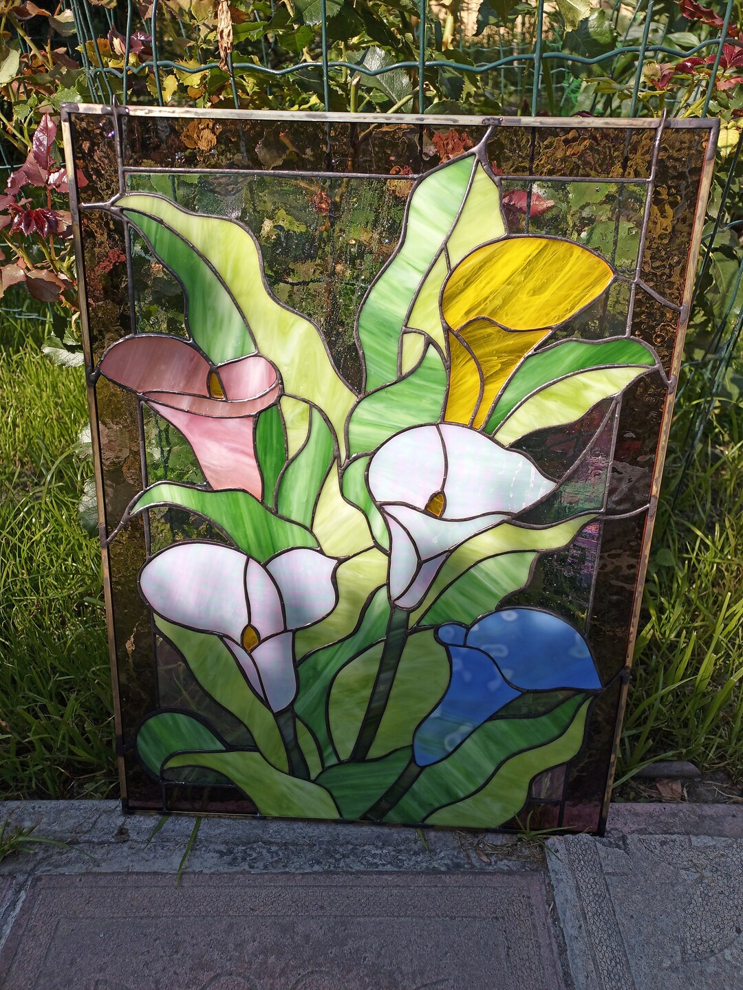 Calla Lily Flower Stained Glass Panel Suncatchers Custom Stained Glass ...