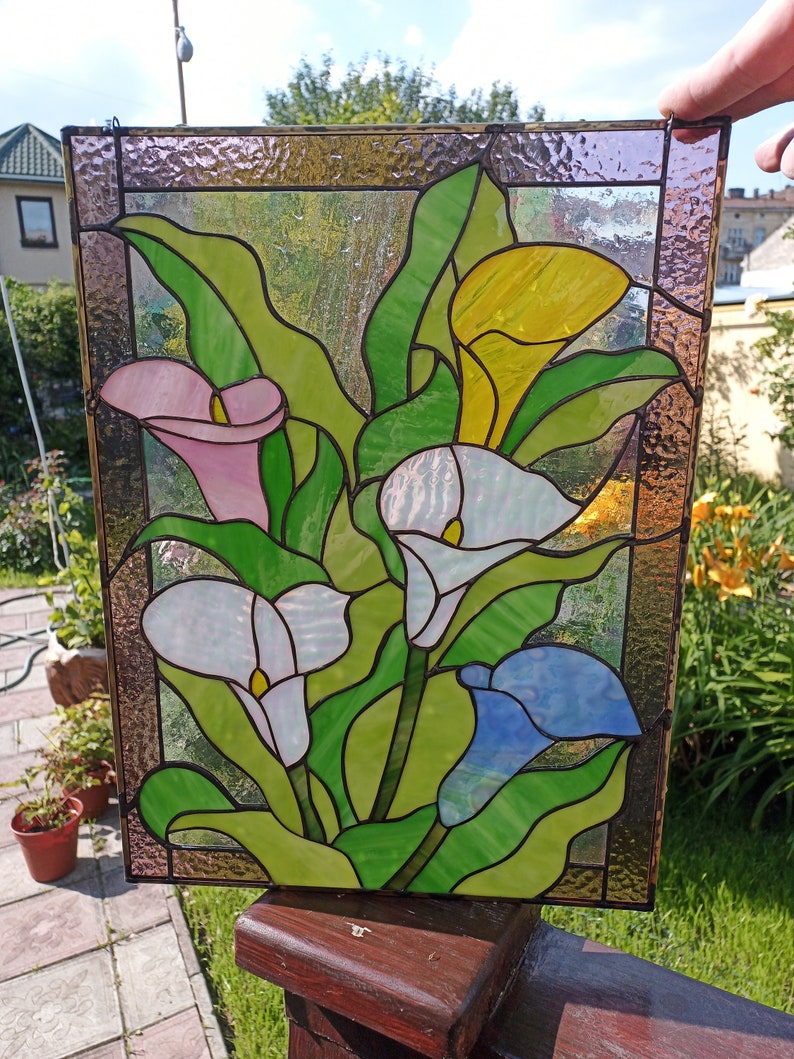 Calla Lily Flower Stained Glass Panel Suncatchers Custom Stained Glass ...