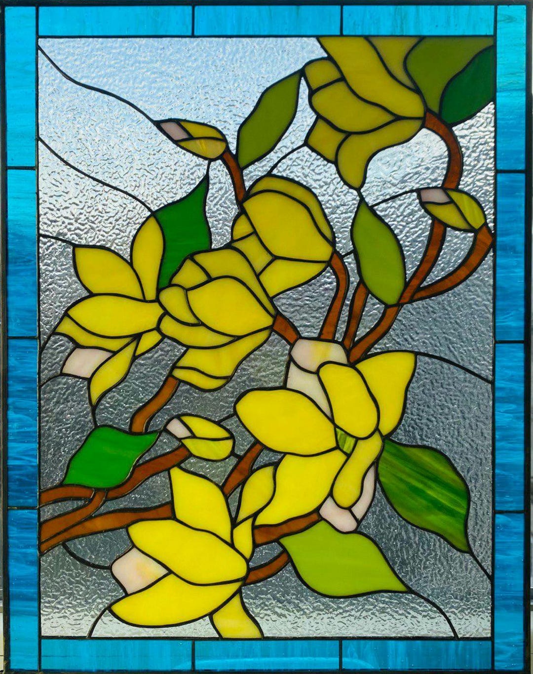 Pink Magnolia Stained Glass Panel Gifts Custom Stained Glass Panel Pink ...