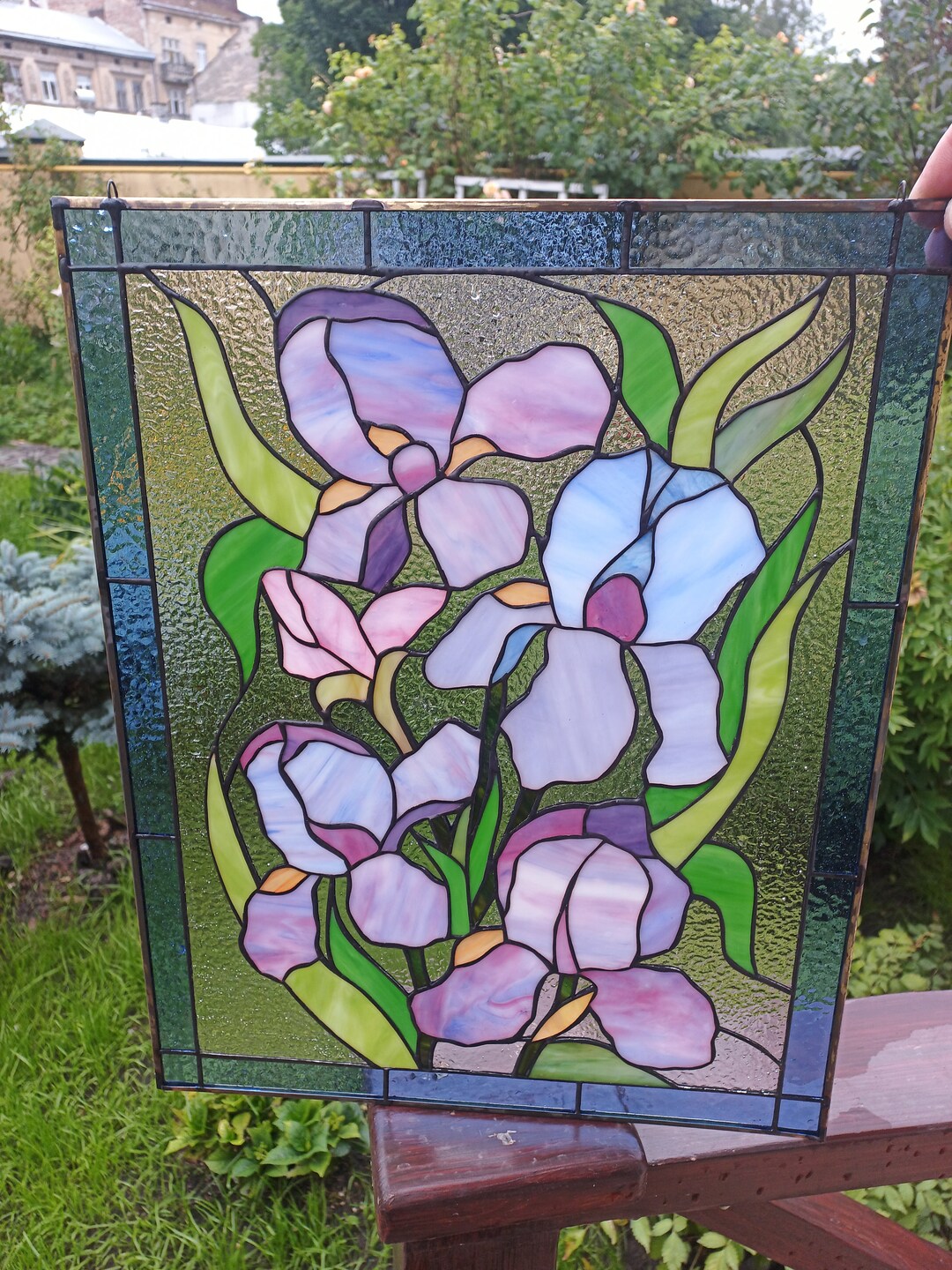 Iris Stained Glass Panel Glass Art Suncatchers Handcrafted Glass Gift ...
