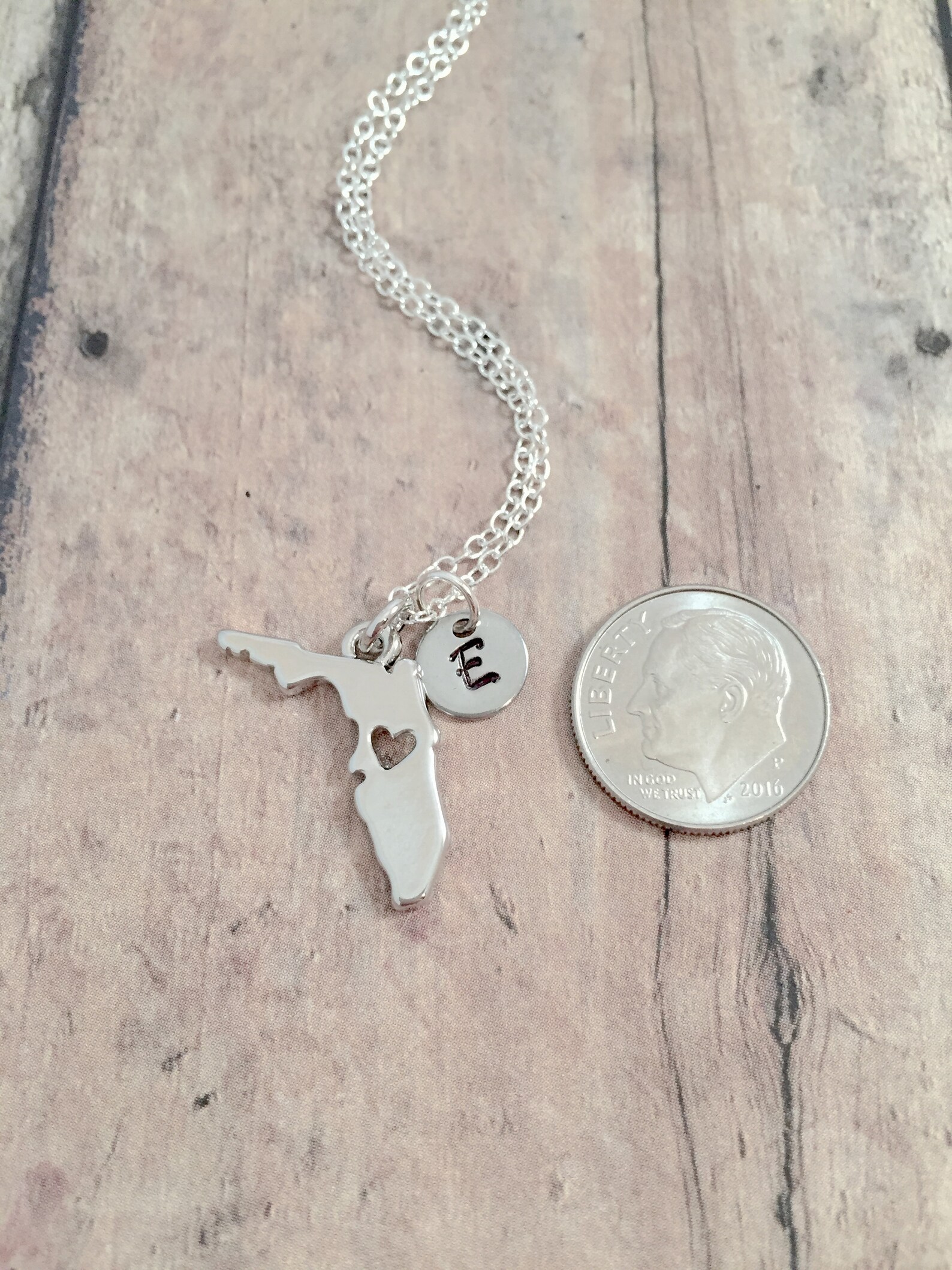 Florida Initial Necklace Florida Jewelry State Jewelry US | Etsy