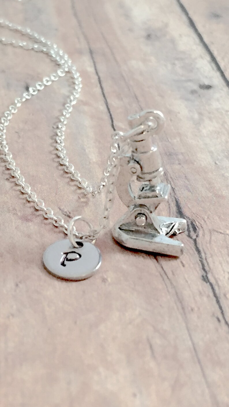 Microscope Initial Necklace Microscope Jewelry Science - Etsy