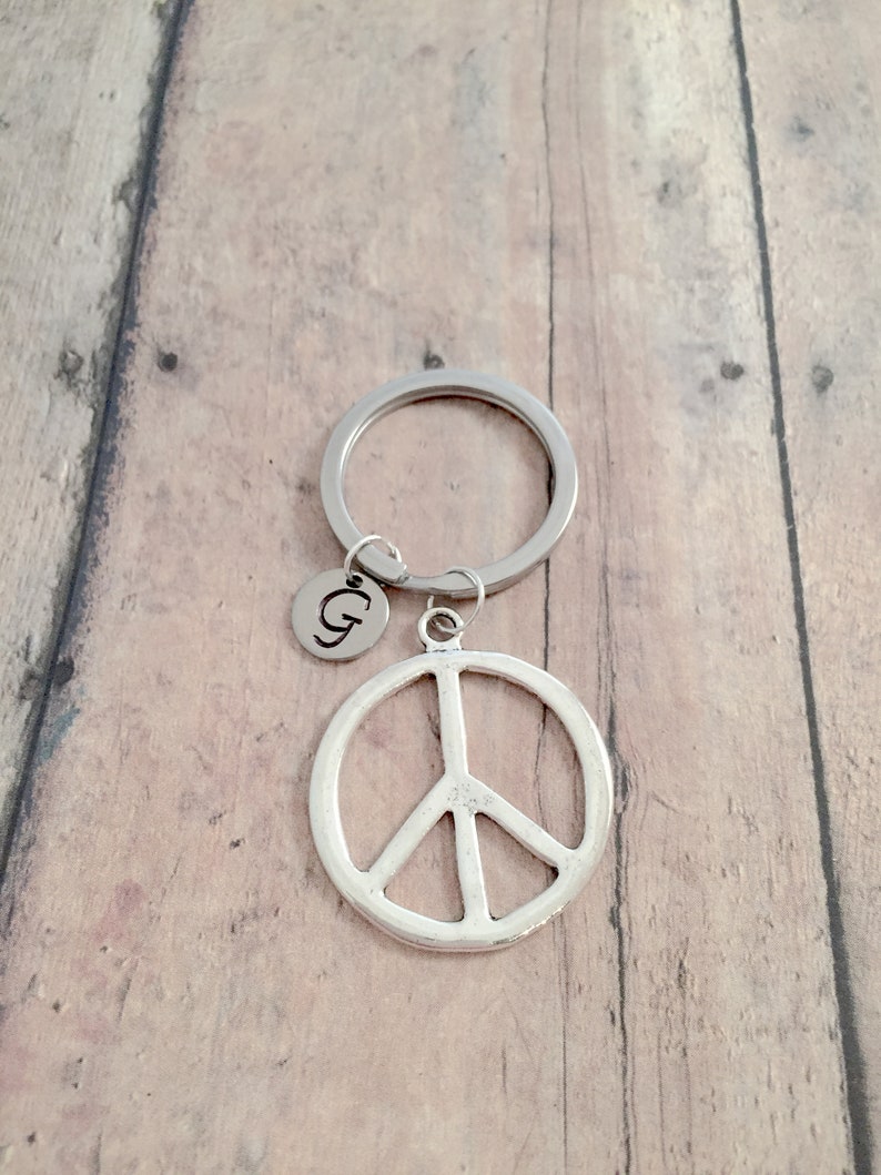 Peace Sign Initial Key Ring Peace Sign Keychain Peace Key - Etsy
