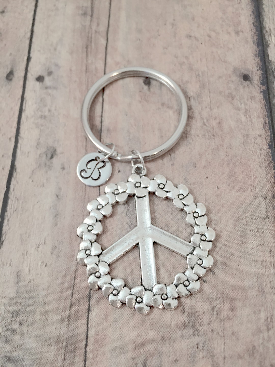 Peace Sign Initial Key Ring - Peace Sign Keychain, Peace Key Ring ...