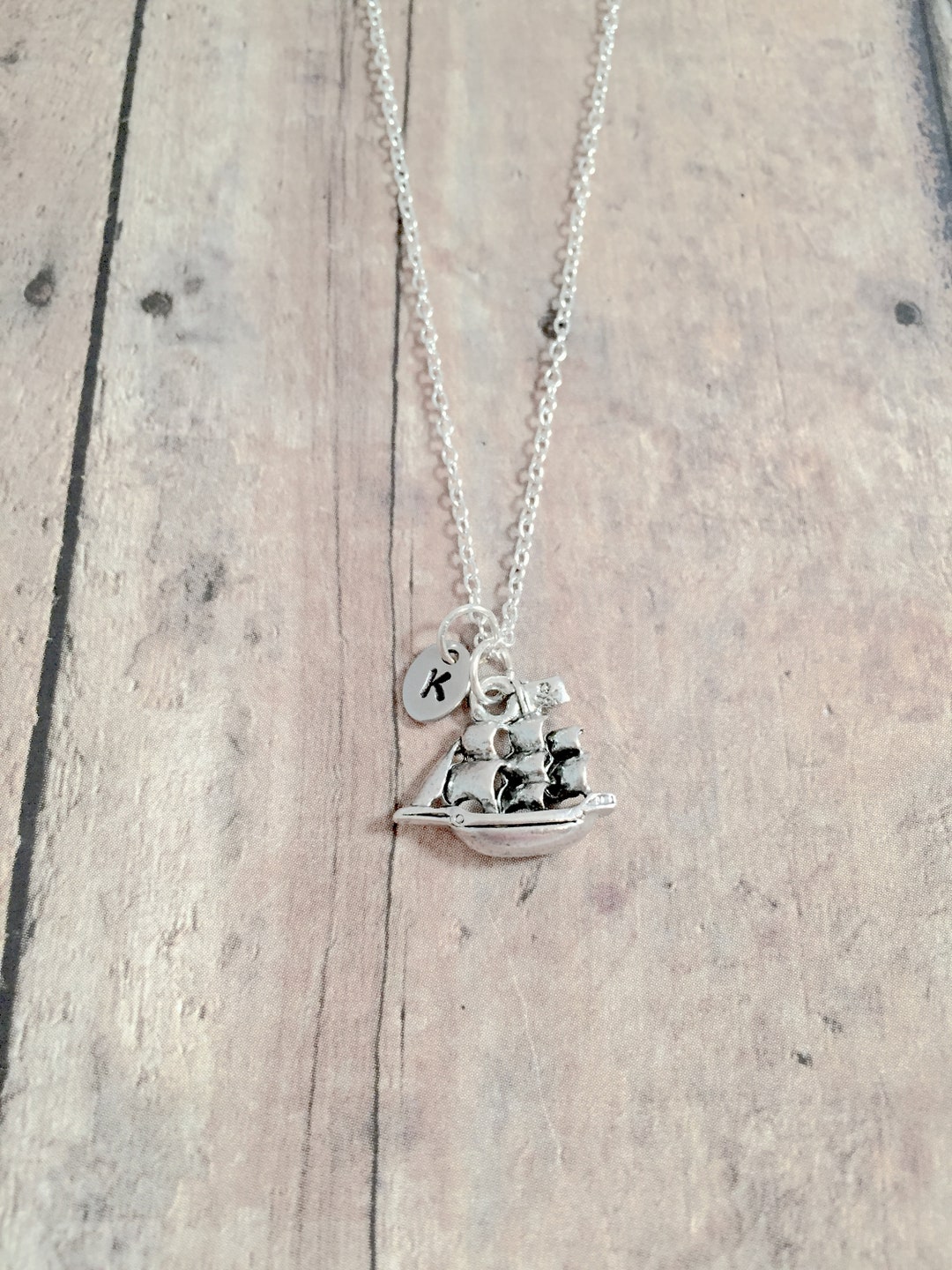 Ship Initial Necklace - Ship Jewelry, Nautical Jewelry, Boat Jewelry ...